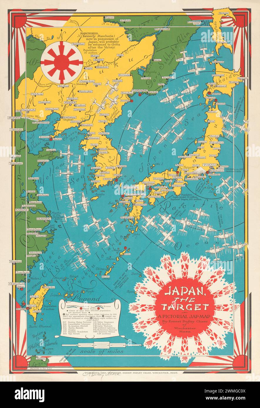 Vintage Specialised Map:. Japan, the target: a pictorial Jap-map by ...