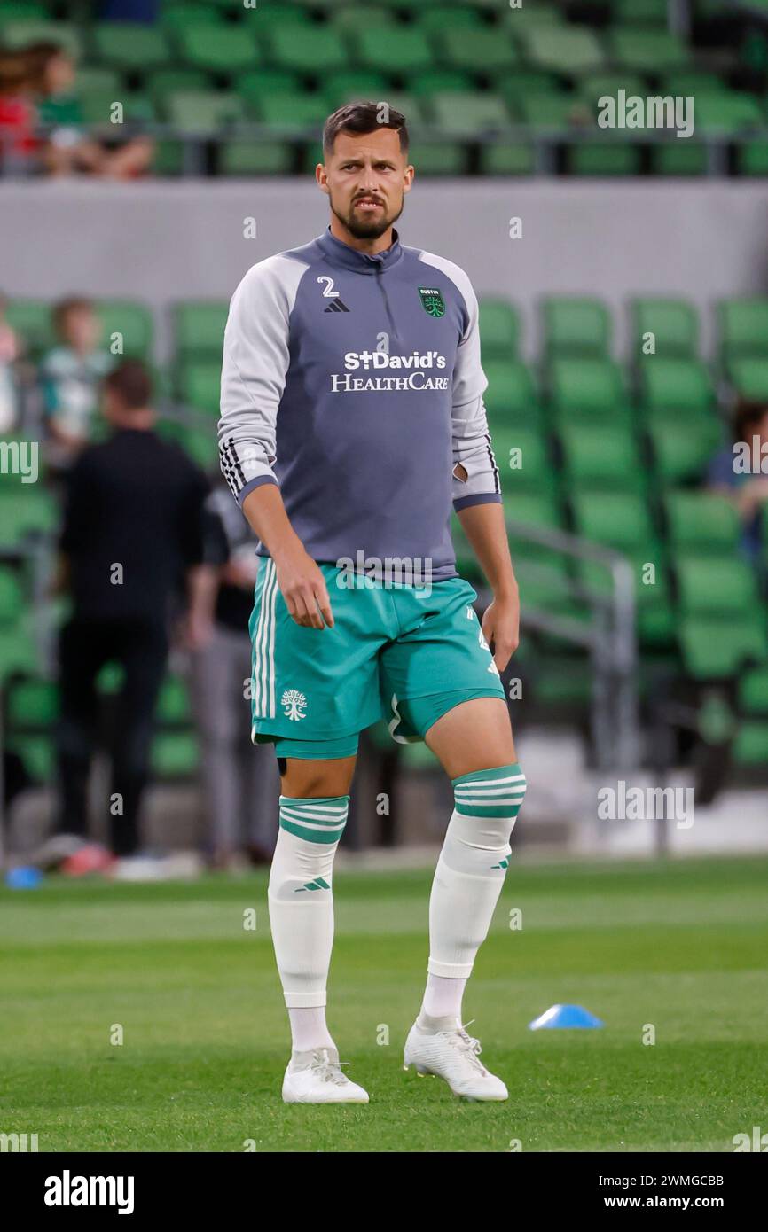 AUSTIN, TX - FEBRUARY 24: Austin FC defender Matt Hedges (2) warms up ...