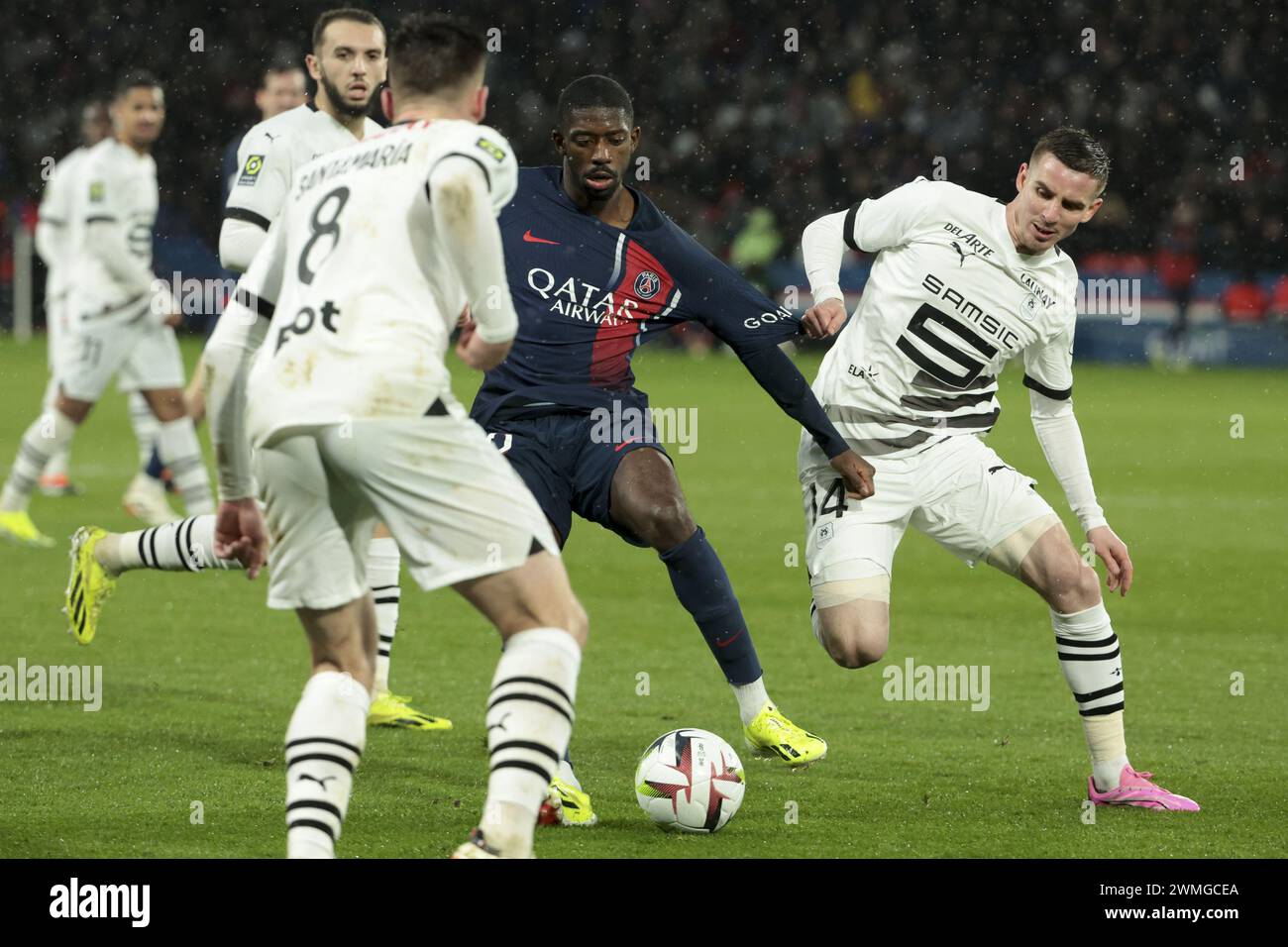 Ousmane Dembele of PSG, Benjamin Bourigeaud of Rennes during the French ...