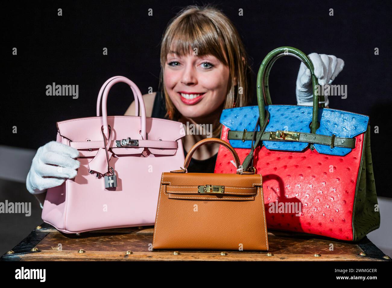 London, UK. 26th Feb, 2024. Rose Sakura Swift Leather Birkin 25 with a ...