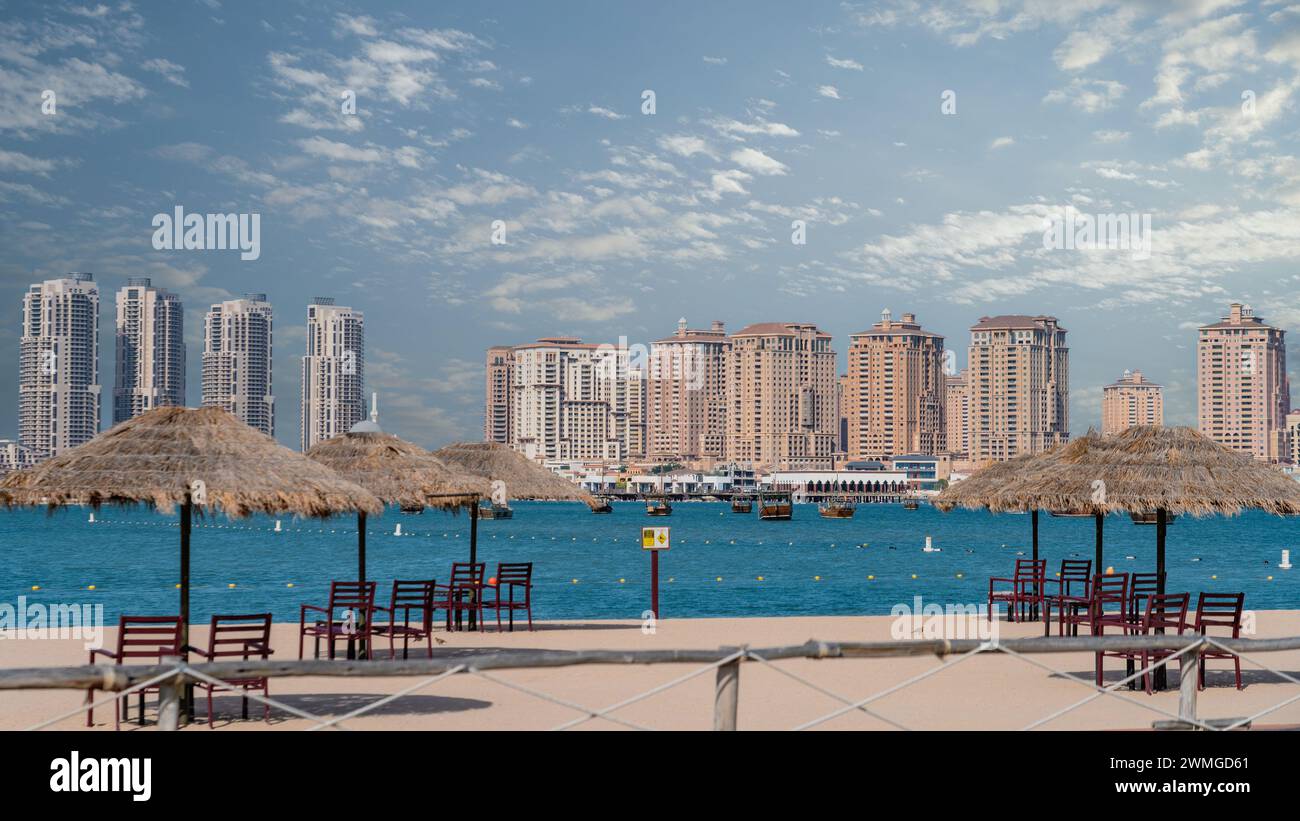 Doha, Qatar- February 20,2024: Katara family beach in Doha Stock Photo ...