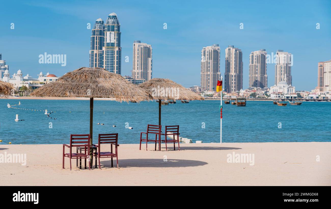Doha, Qatar- February 20,2024: Katara family beach in Doha Stock Photo ...