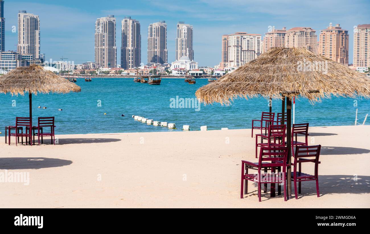 Doha, Qatar- February 20,2024: Katara family beach in Doha Stock Photo ...