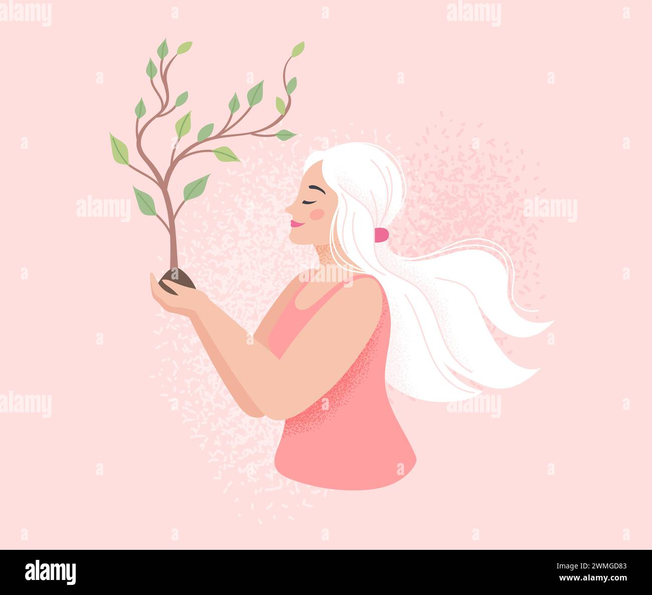 Inner self and mindfulness concept. Woman holding a growing tree ...