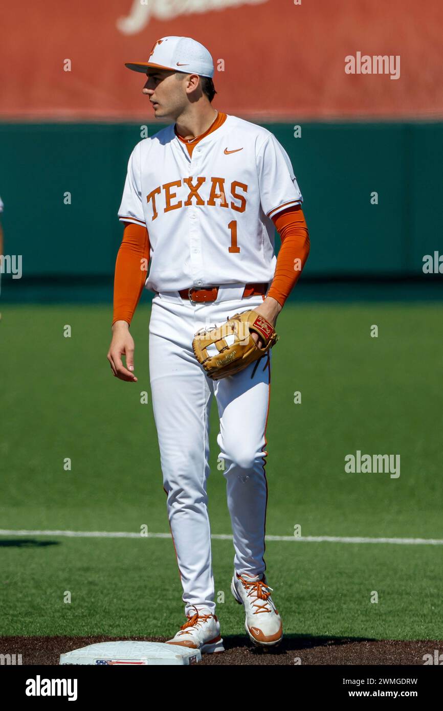 AUSTIN, TX - FEBRUARY 25: Texas infielder Jalin Flores (1) on the field ...