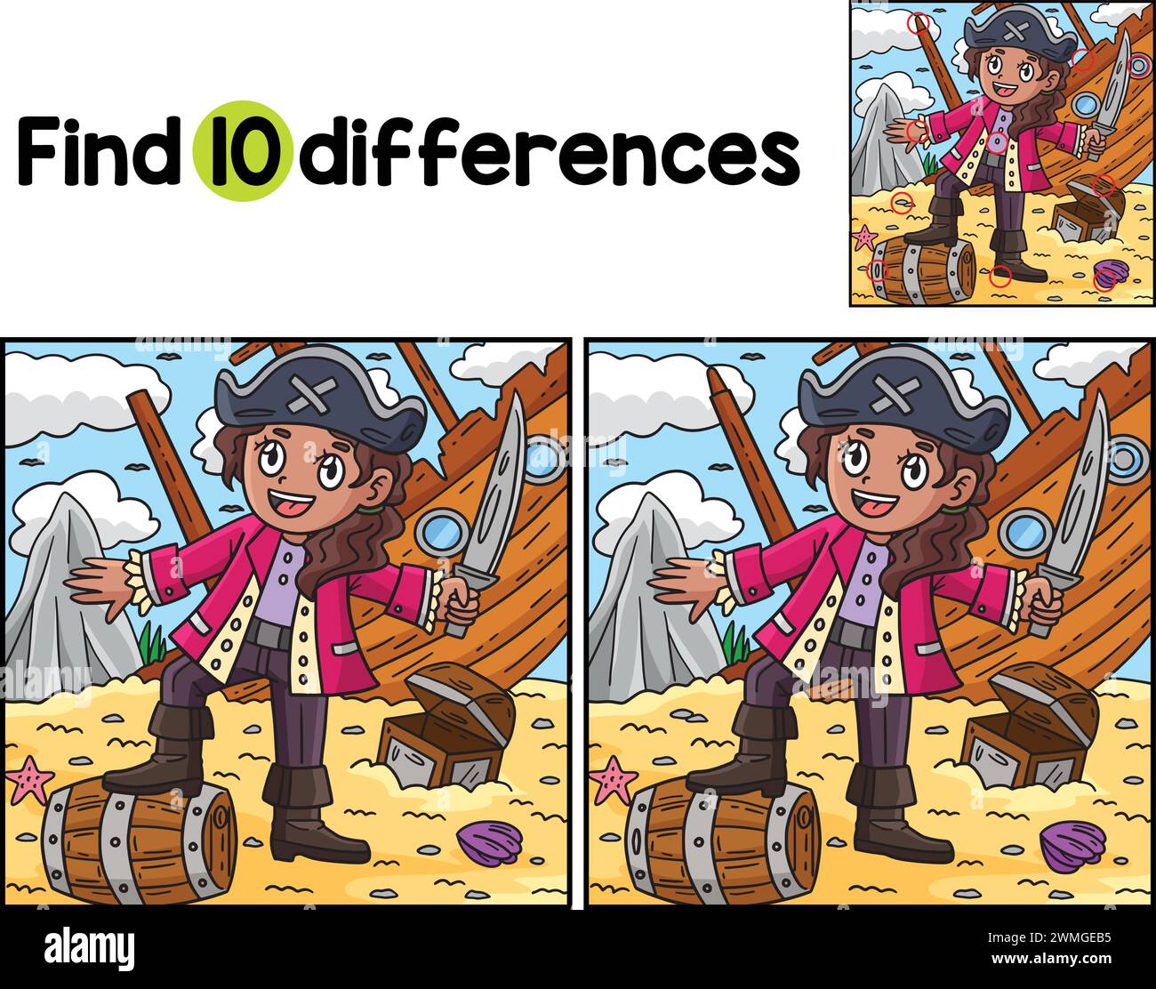 Female Pirate with Cutlass Find The Differences Stock Vector Image ...