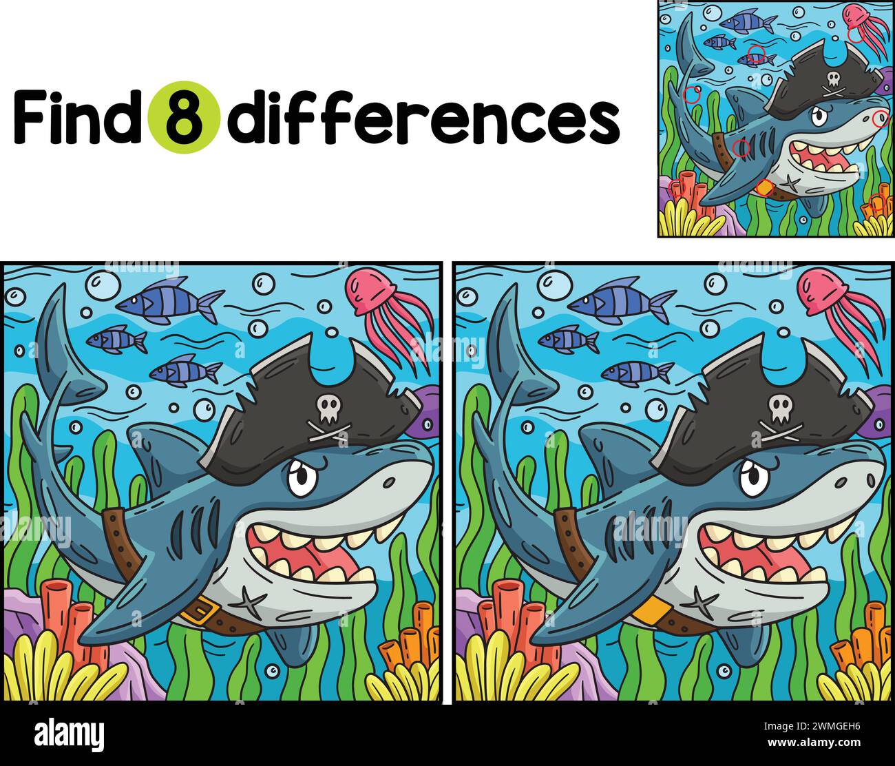 Pirate Shark Find The Differences Stock Vector Image & Art - Alamy