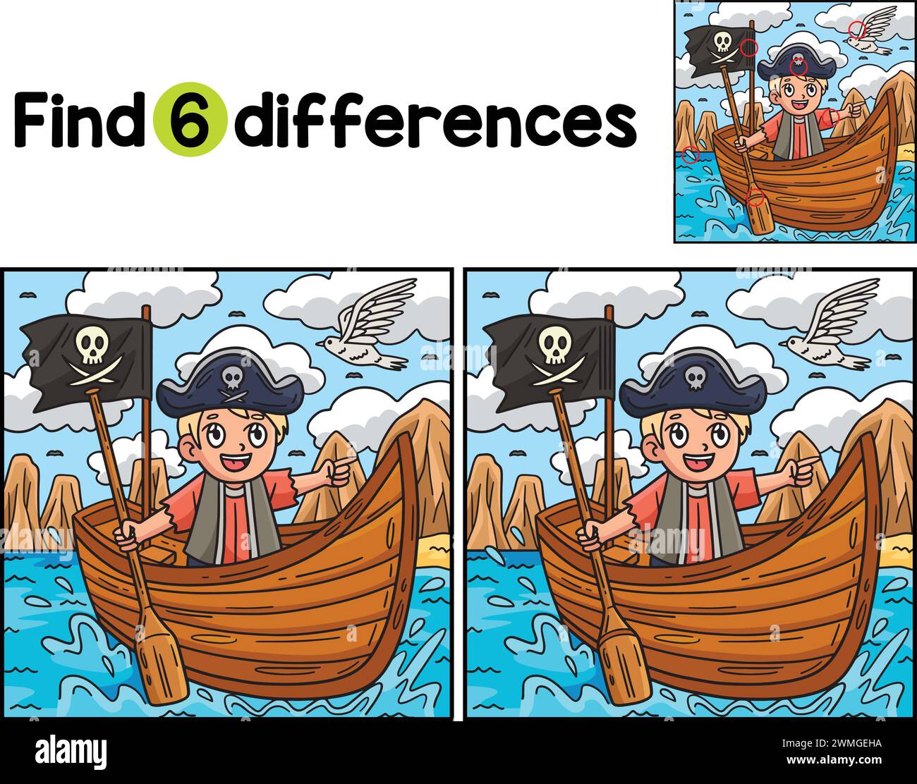 Pirate in a Rowboat Find The Differences Stock Vector Image & Art - Alamy