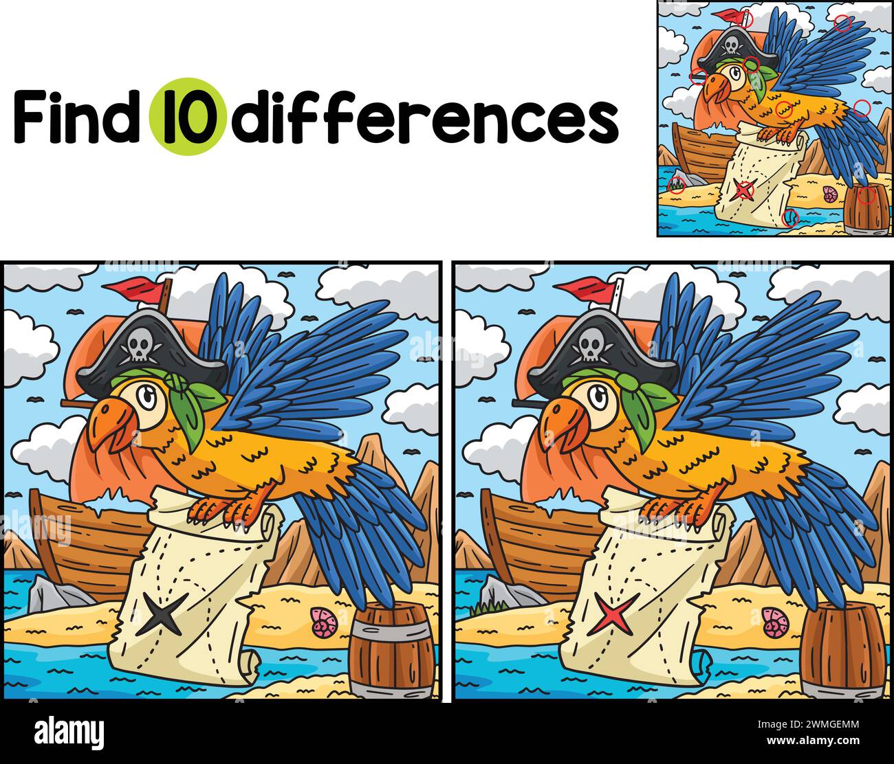 Pirate Parrot with a Map Find The Differences Stock Vector Image & Art ...
