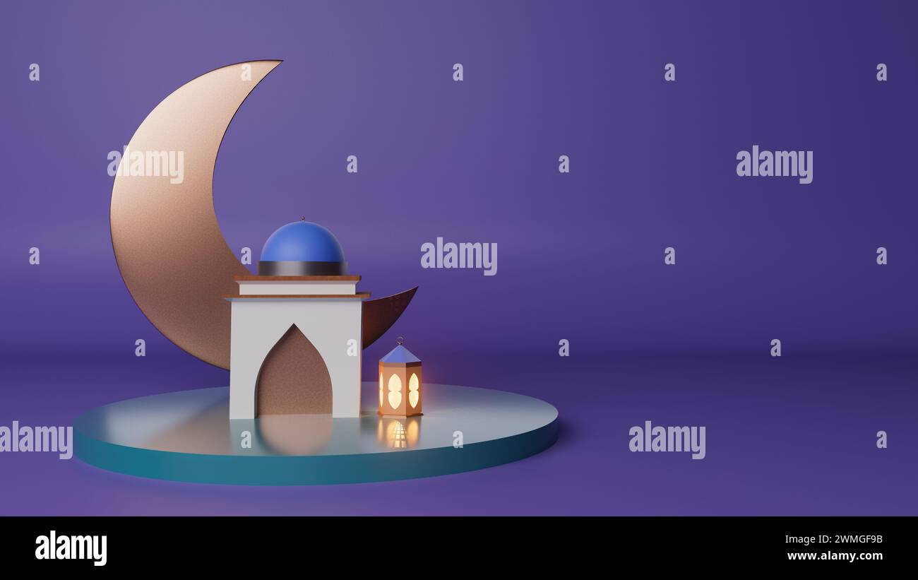 3d illustration arab mosque on the violet background Ramadan concept ...