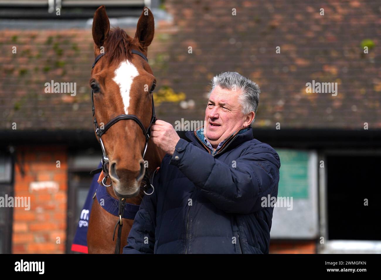 Trainer Paul Nicholls with horse Captain Teague during a visit to Paul ...
