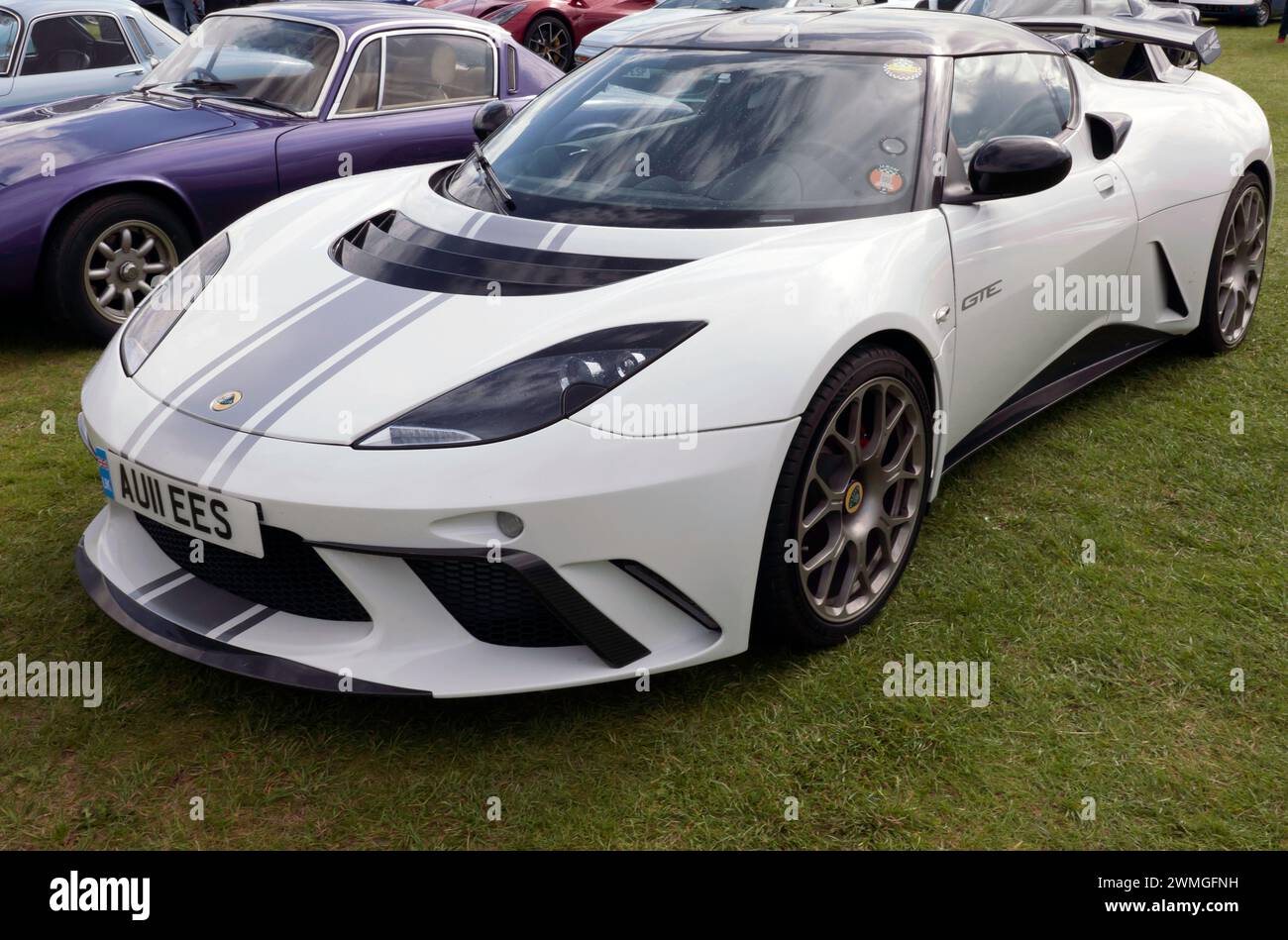 Three-quarter Front View of a White, 2011, Lotus Evora GTE Road Car, on ...