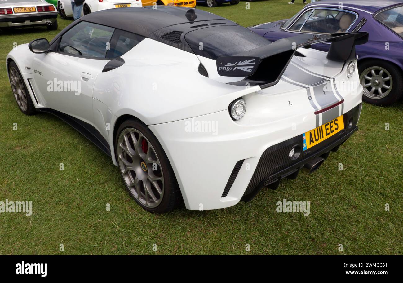 Three-quarter Rear View of a White, 2011, Lotus Evora GTE Road Car, on ...