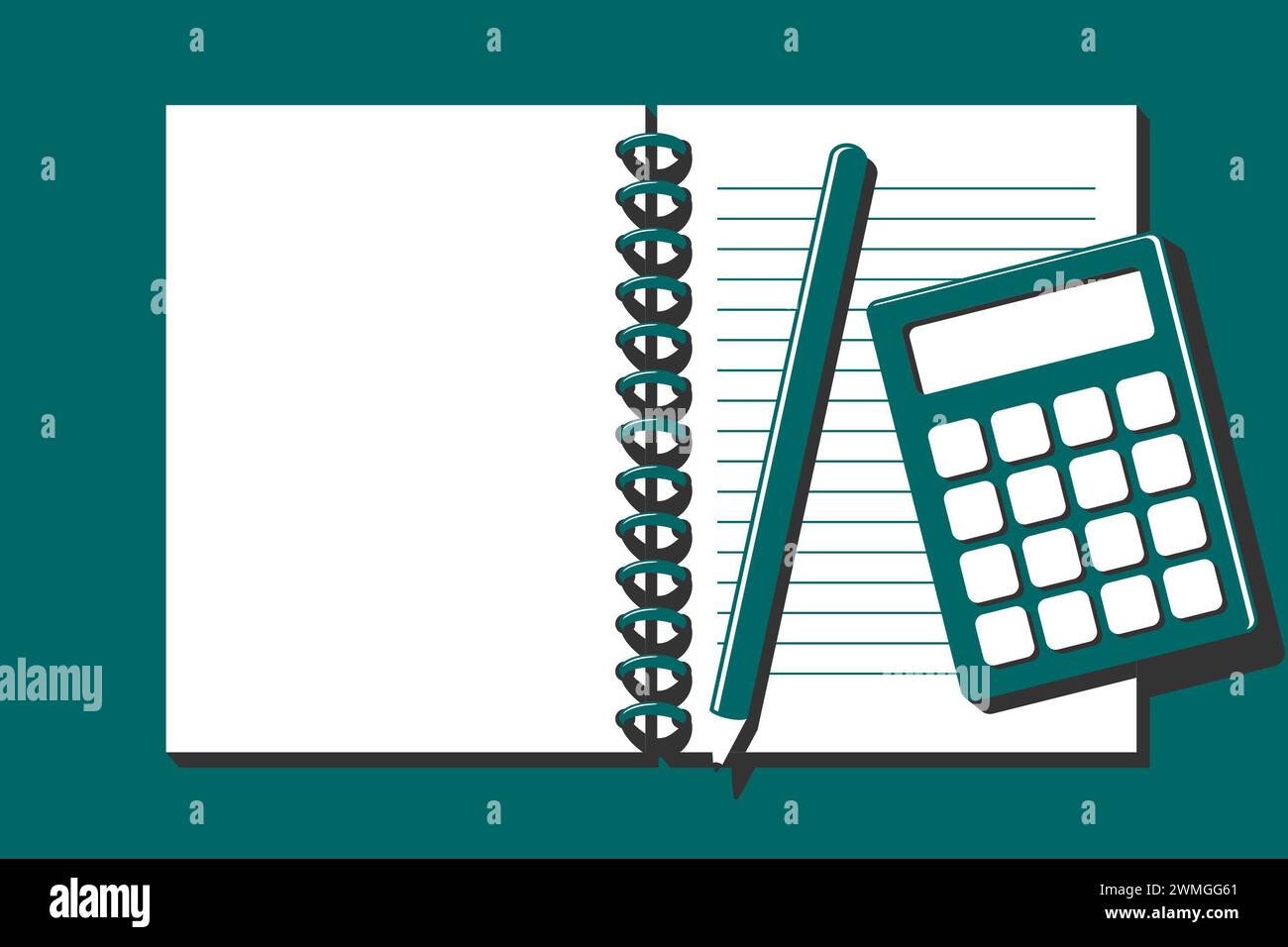 Illustration of notebook with pencil and calculator, the left side is ...