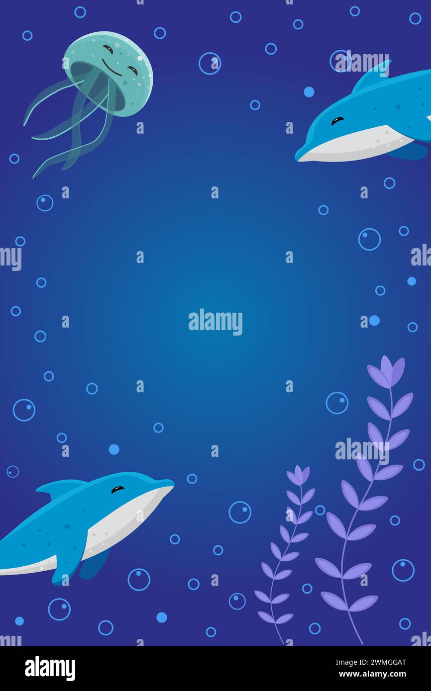 World oceans day. June 8.Underwater ocean background. Dolphin ...