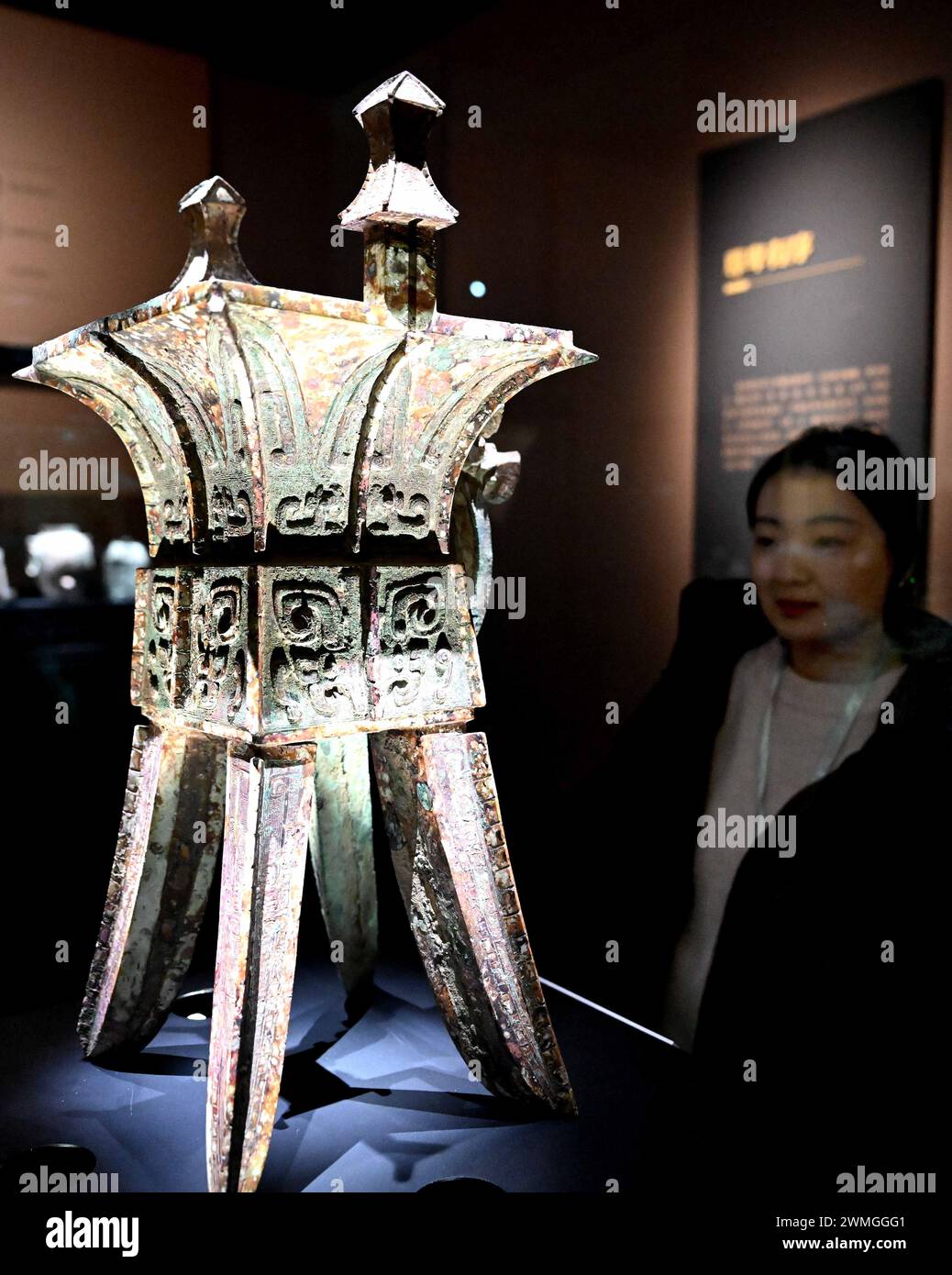 (240226) -- ANYANG, Feb. 26, 2024 (Xinhua) -- A visitor looks at an ...