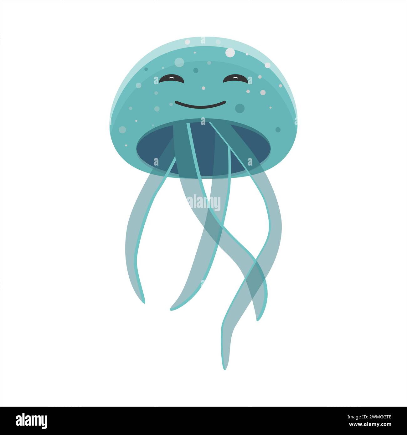 Vector Illustration of a Happy jellyfish. Cute cartoon jellyfish ...