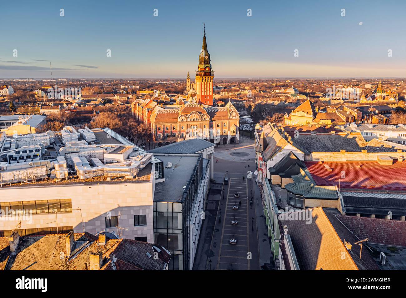 Aerial view of a famous Subotica town hall as a symbol of the city ...