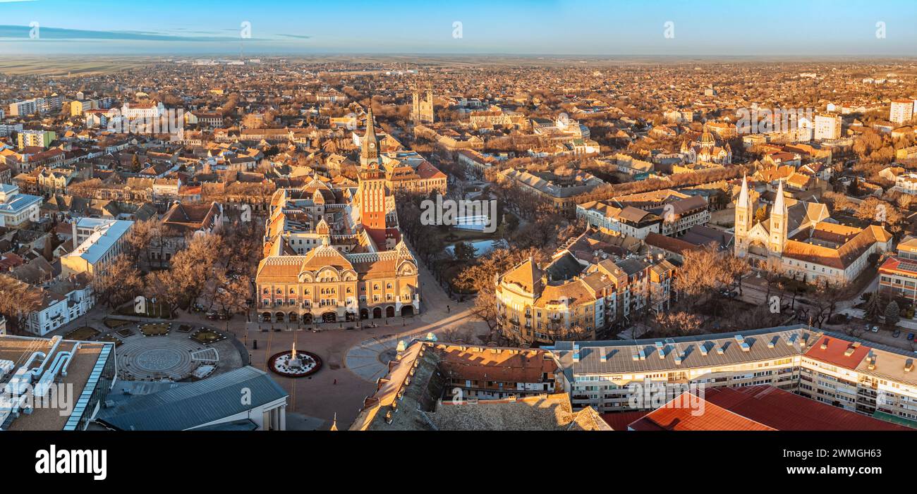 Aerial view of a famous Subotica town hall as a symbol of the city history and architectural ...