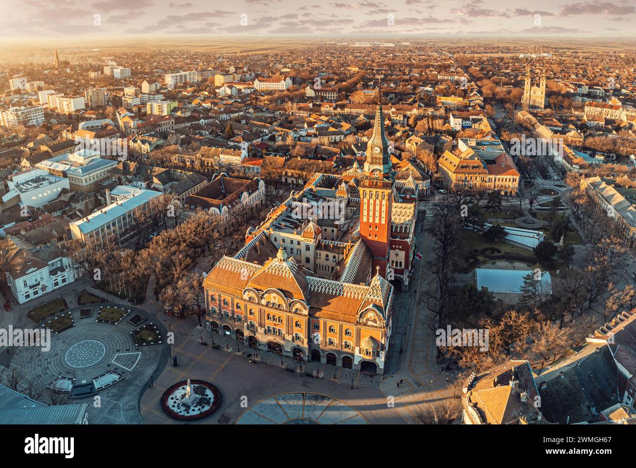 Aerial view of a famous Subotica town hall as a symbol of the city ...