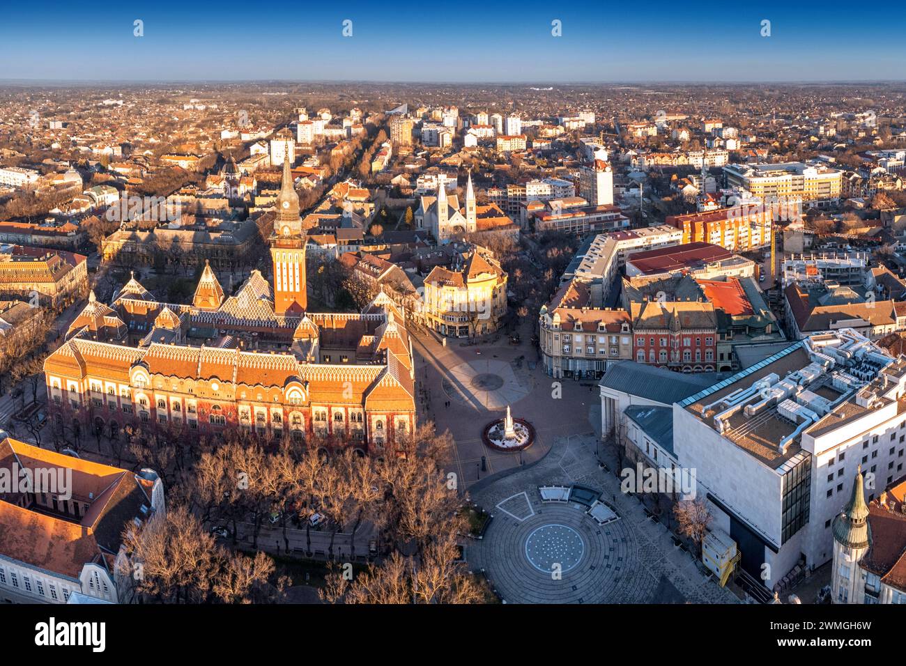 Aerial view of a famous Subotica town hall as a symbol of the city ...