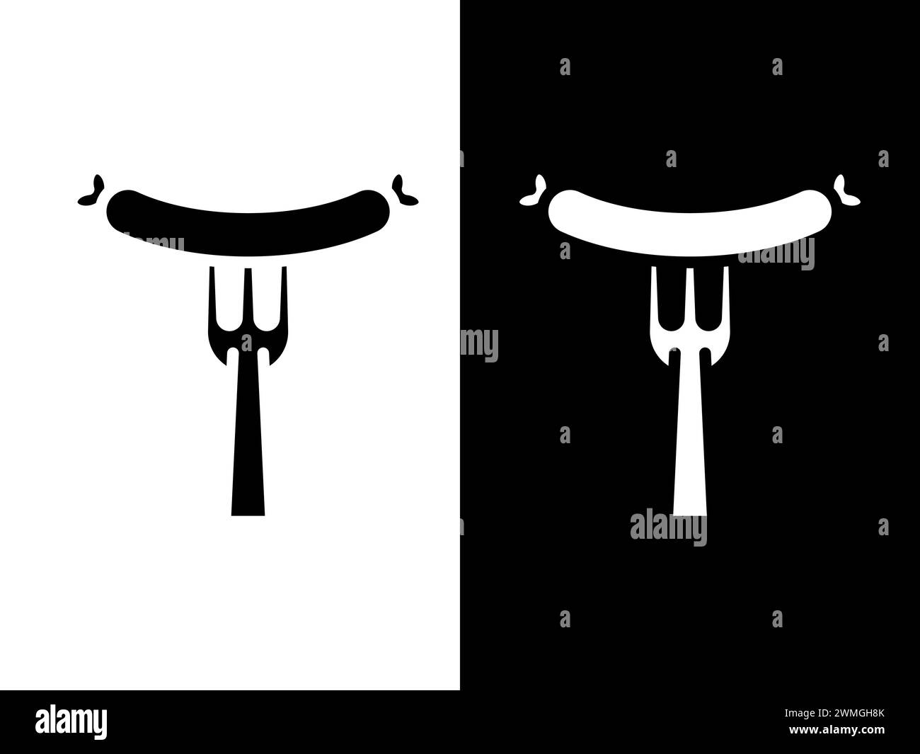 Art illustration design concpet icon black white logo isolated symbol of sausage spoon Stock ...