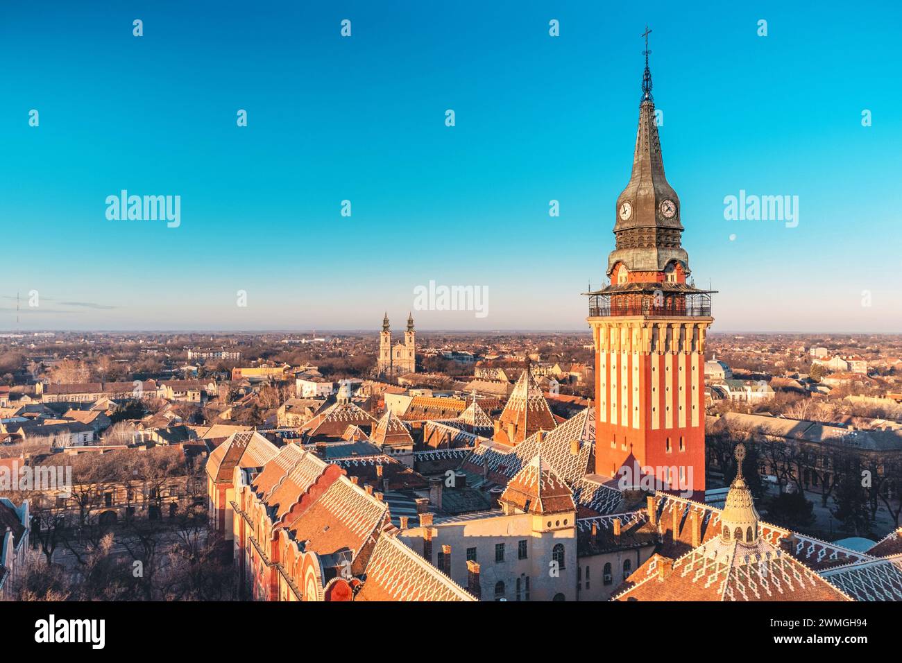 Aerial view of a famous Subotica town hall as a symbol of the city ...
