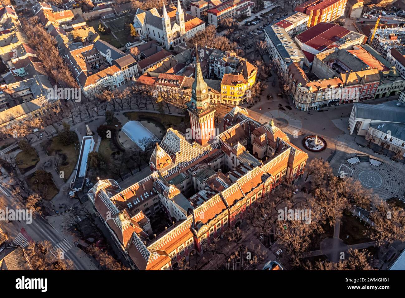 Aerial view of a famous Subotica town hall as a symbol of the city ...
