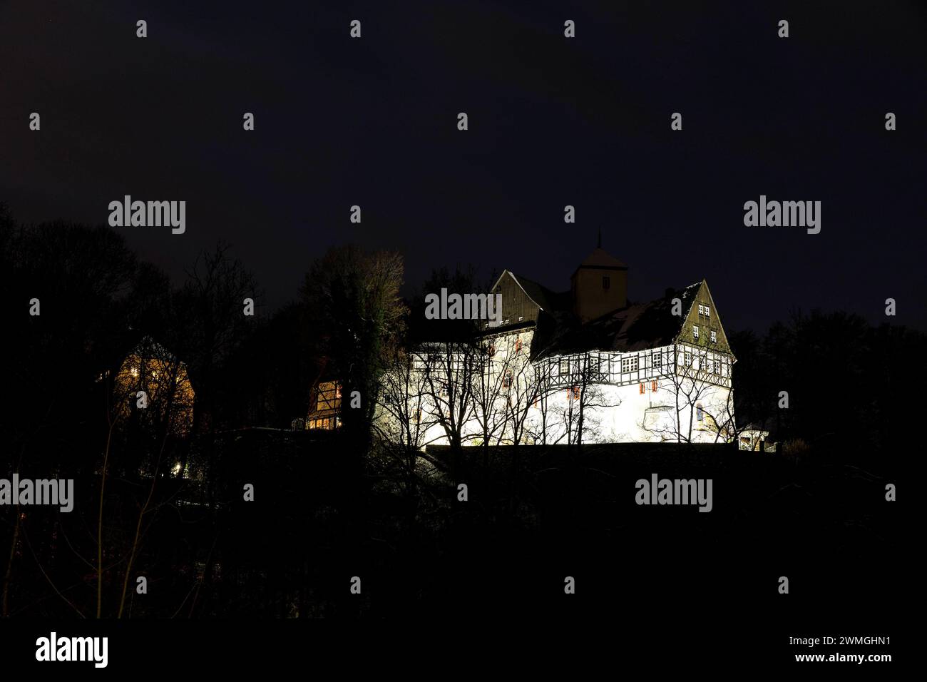 Schloss Rauenstein bei Nacht, Pockau-Lengefeld, Erzgebirge, Sachsen ...