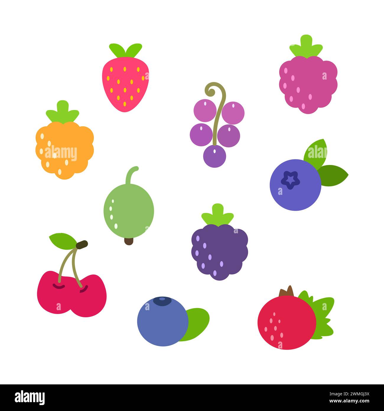 Set berries. Color. Grape, strawberry, cherry, blueberry, currant ...