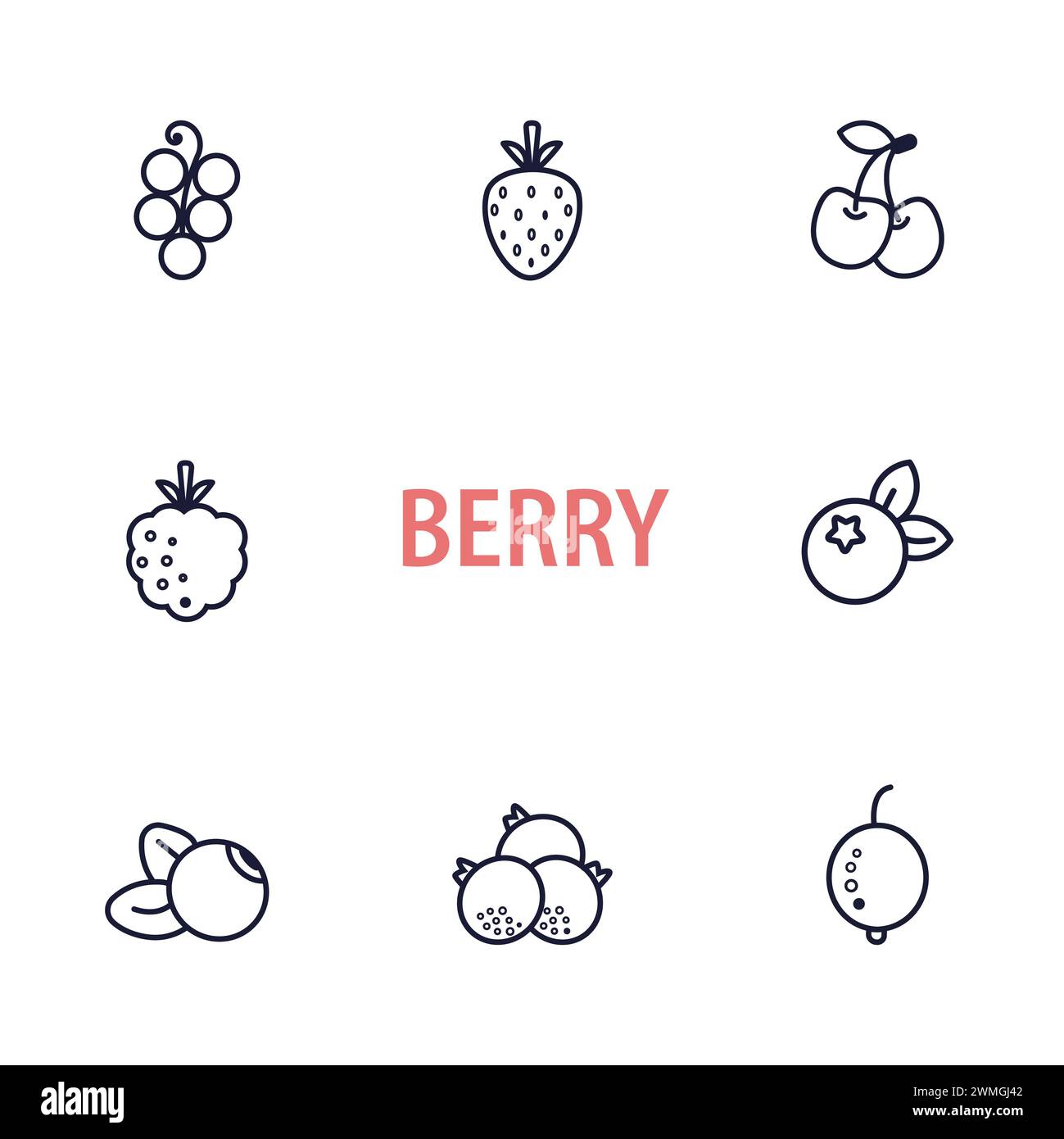 Set icons berries. Grape, strawberry, cherry, blueberry, currant ...