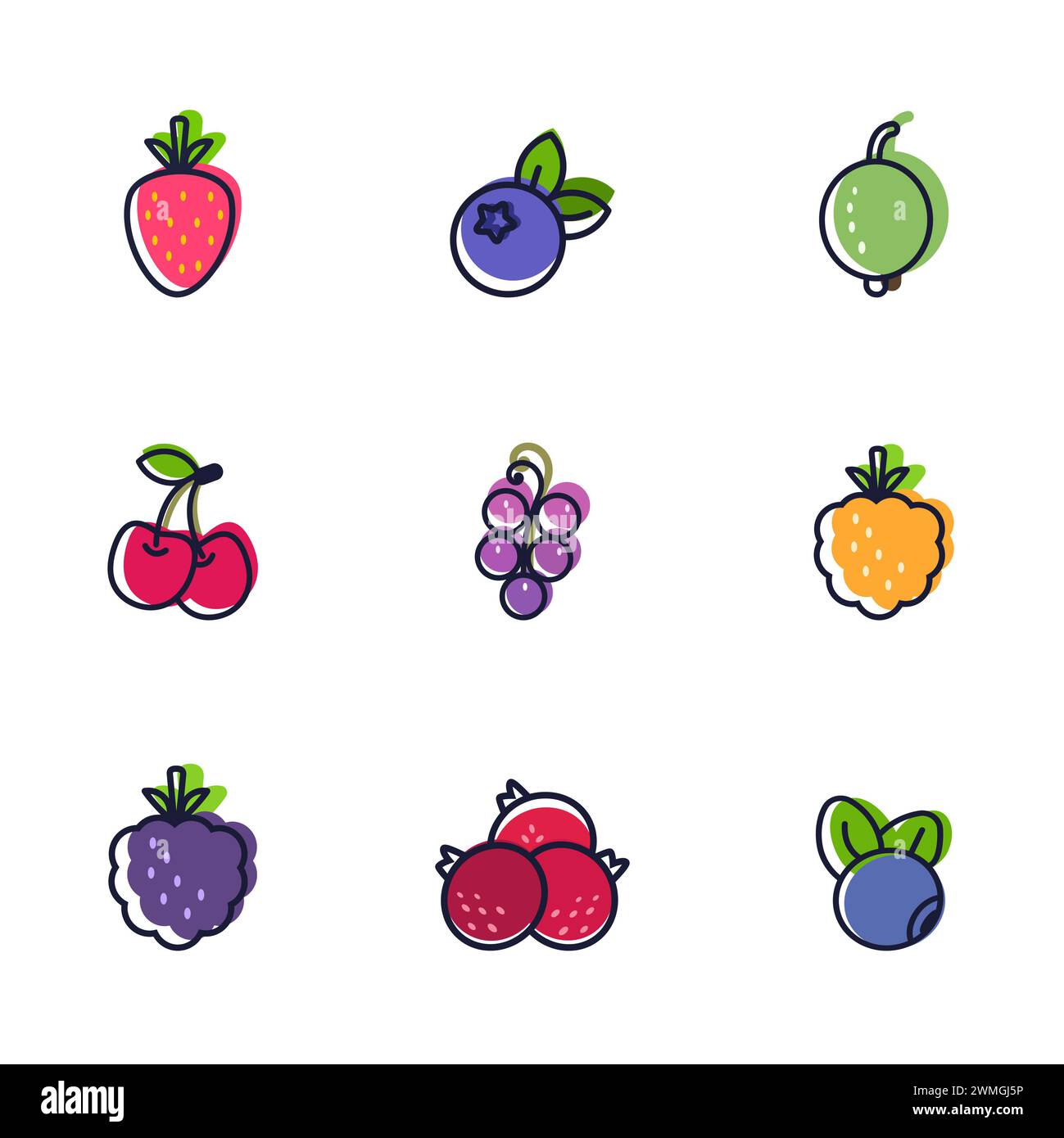 Set icons berries. Color. Grape, strawberry, cherry, blueberry, currant ...
