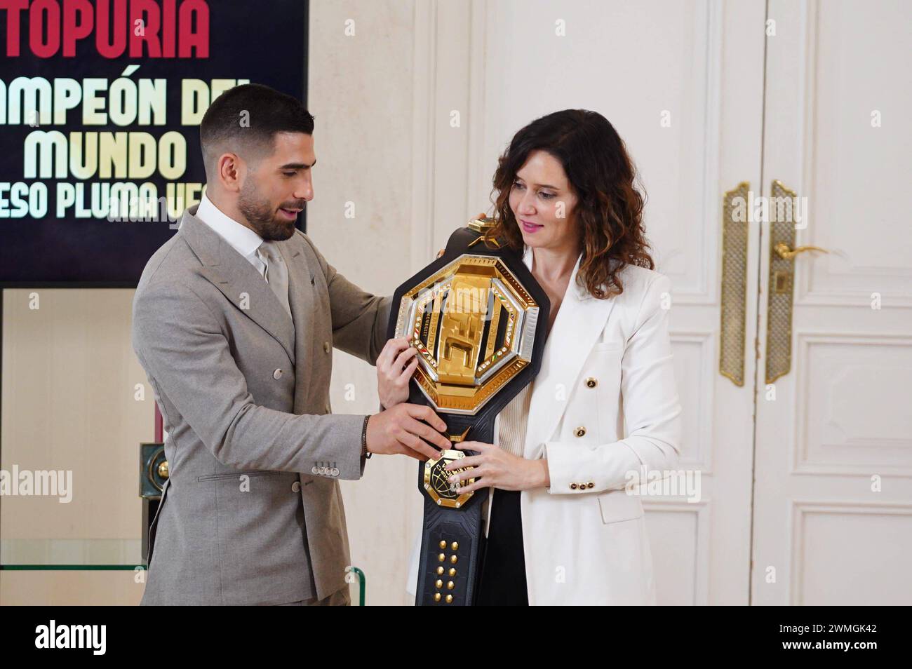 Maxrid, Spain. 26th Feb, 2024. Isabel Diaz Ayuso and Ilia Topuria ...
