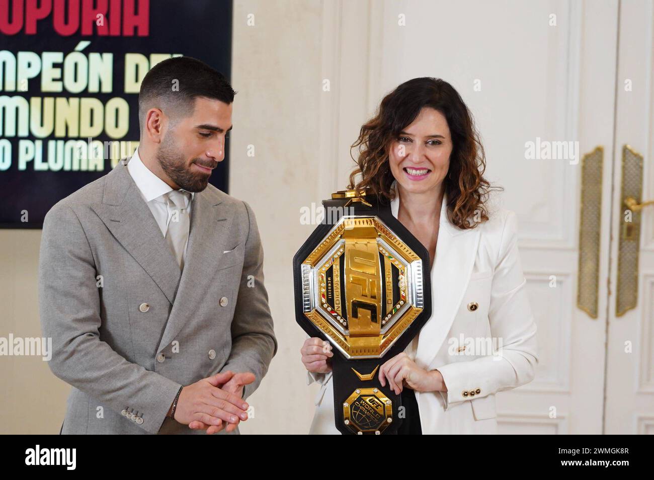 Maxrid, Spain. 26th Feb, 2024. Isabel Diaz Ayuso and Ilia Topuria ...
