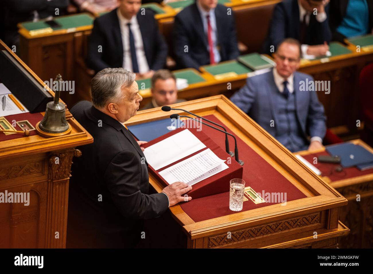 Budapest, Hungary. 26th Feb, 2024. Hungarian Prime Minister Viktor Orban speaks before the vote ...
