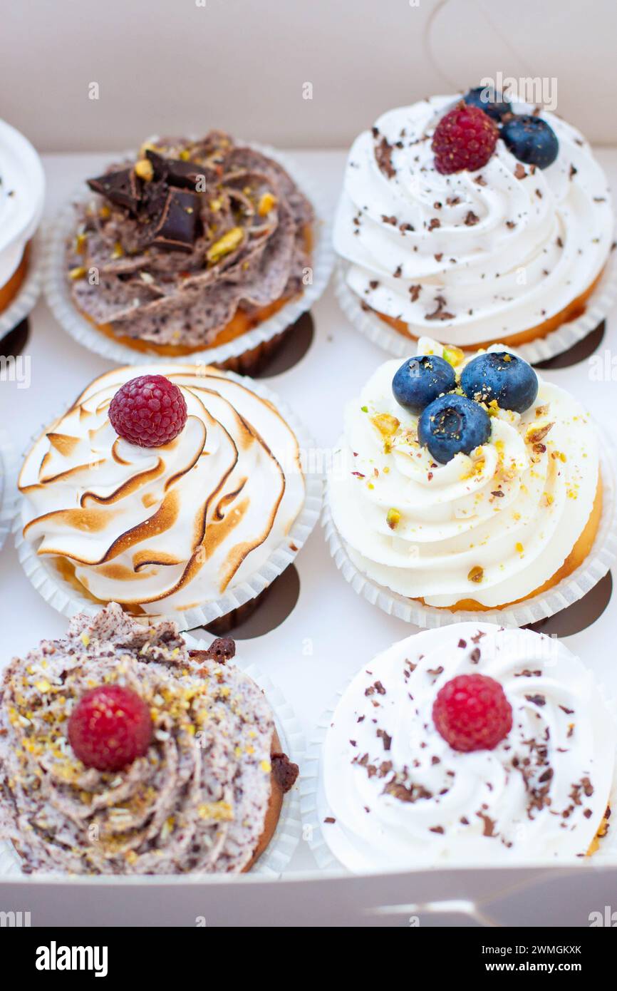 Assorted cupcakes in gift box with chocolate, vanilla and oreo cream ...
