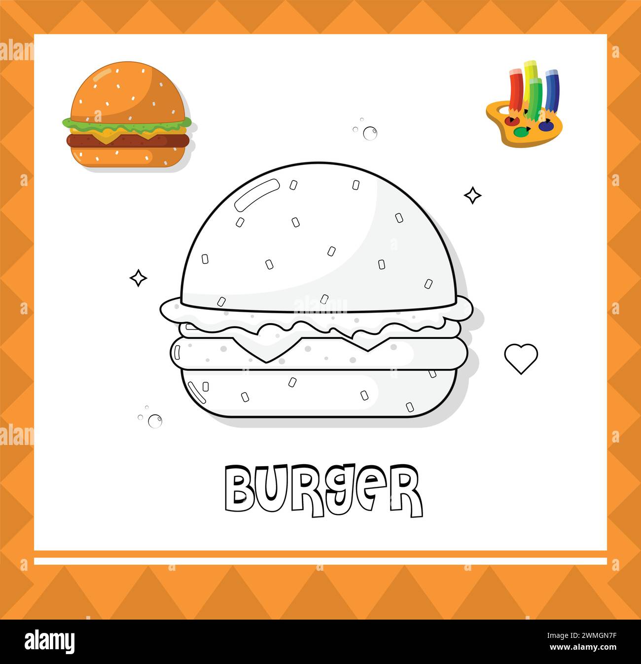 Hamburger sketch, colouring page illustration for kids Stock Vector ...