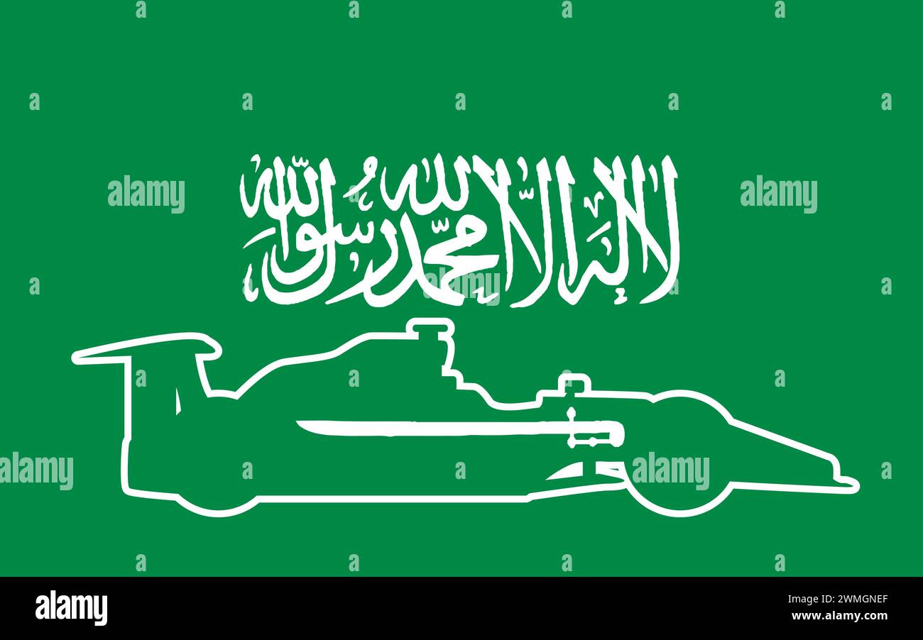 A generic motorsport racing car car set into the Saudi Arabia flag as a ...