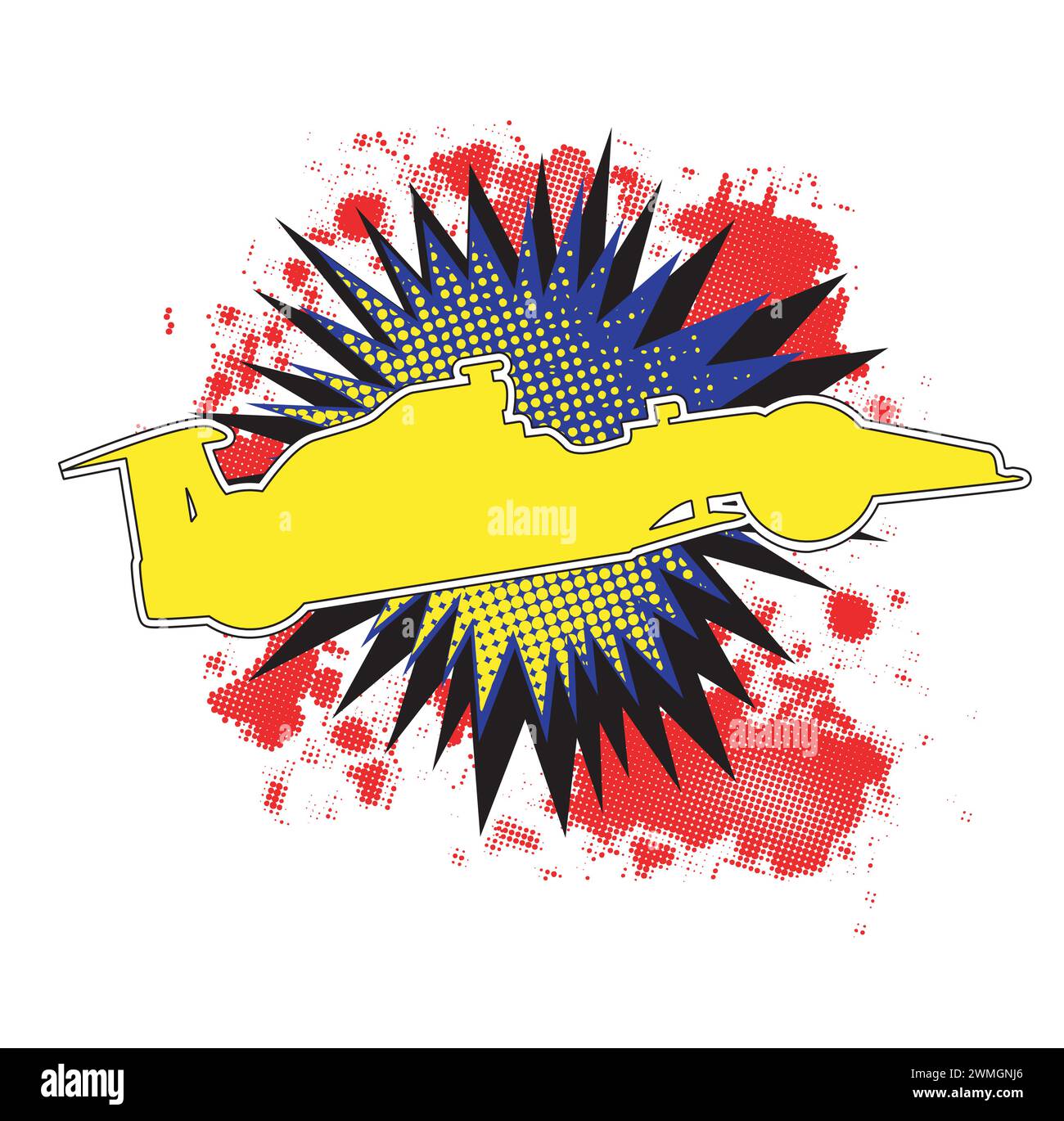 A comic cartoon racing car exclamation explosion over a white ...