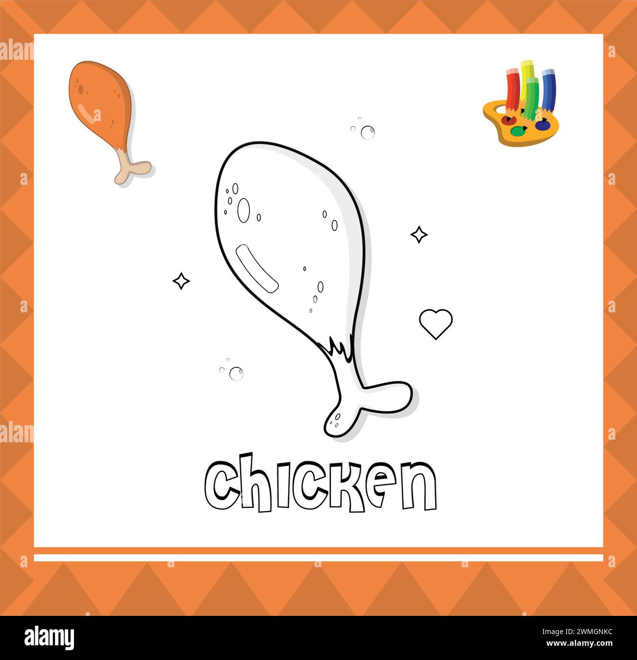 Chicken leg sketch, colouring page illustration for kids Stock Vector ...