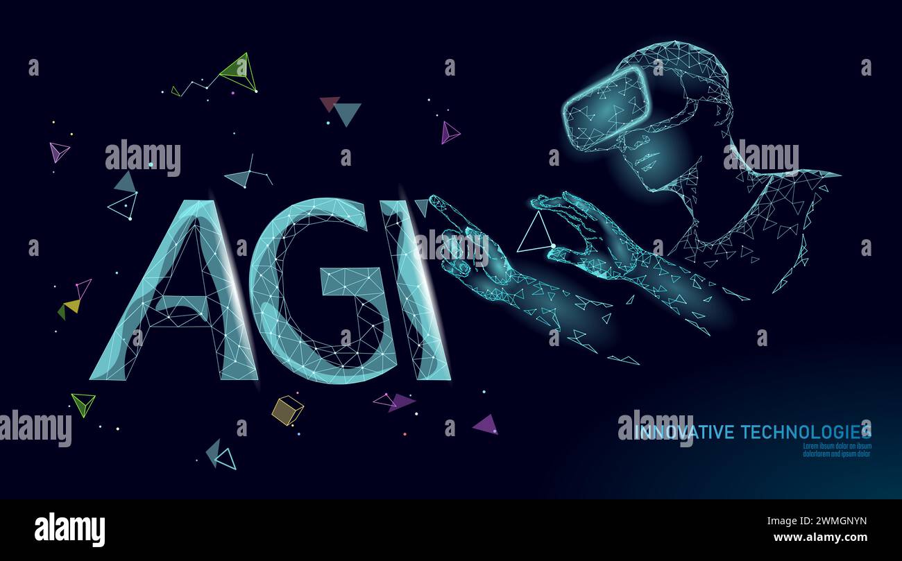 Artificial general intelligence low poly letter symbols. Minimalist style AGI icon. Man head ...