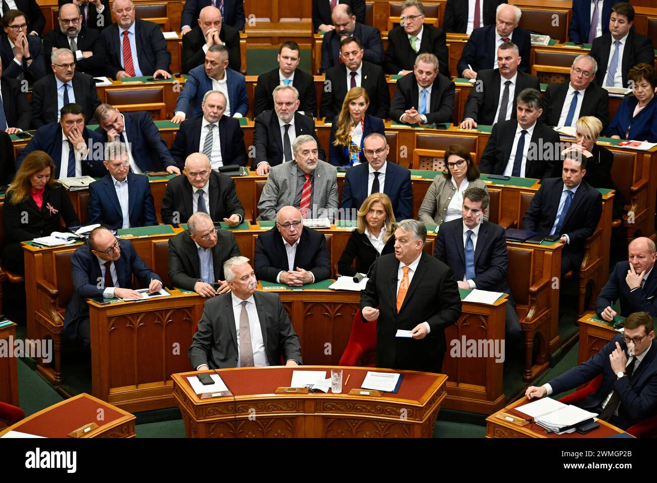 Hungarian Prime Minister Viktor Orban gestures after addressing a parliament session, on the day ...