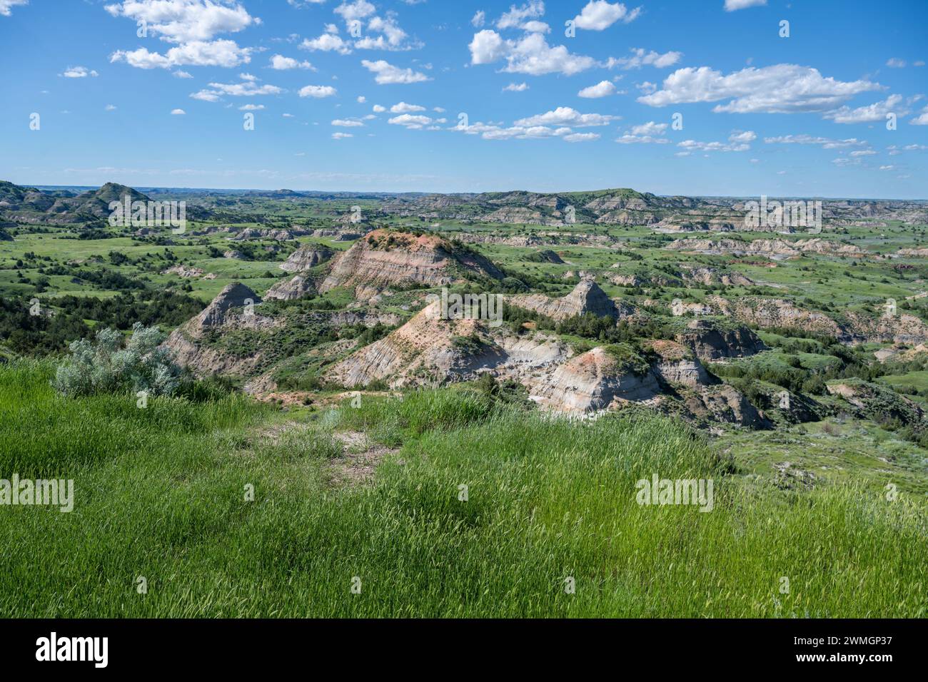 Striated hills at Painted Canyon Overlook, Little Missouri Badlands ...
