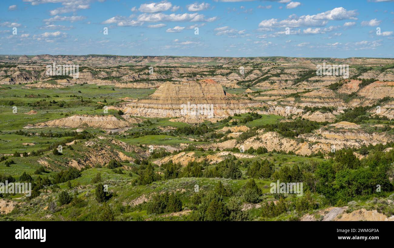 Striated hills at Painted Canyon Overlook, Little Missouri Badlands ...