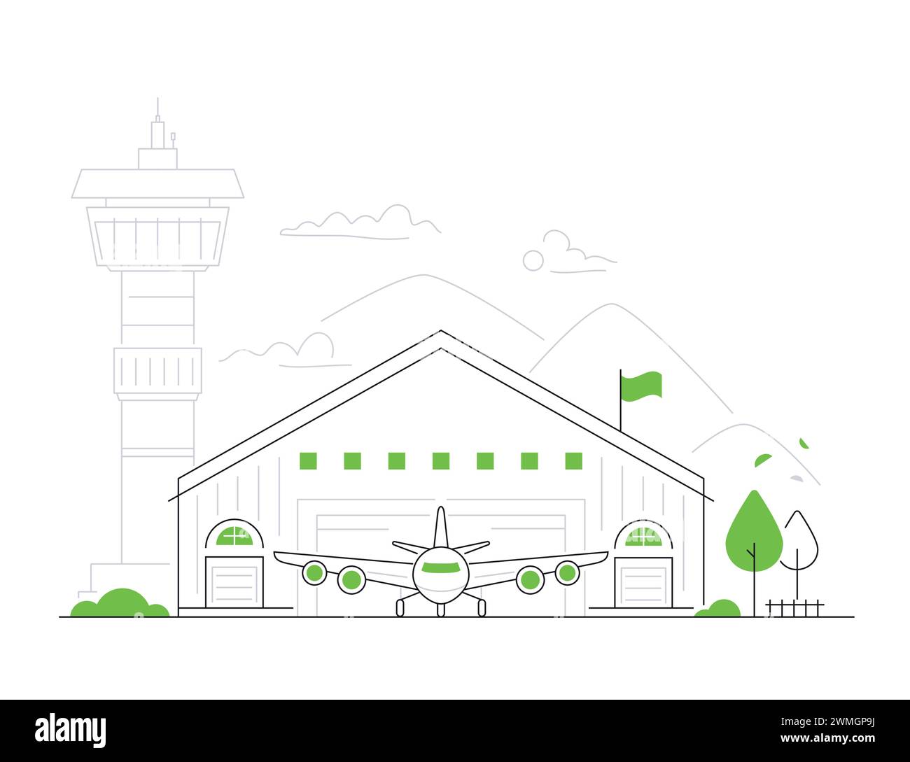 Aircraft hangar - modern line design style illustration Stock Vector ...