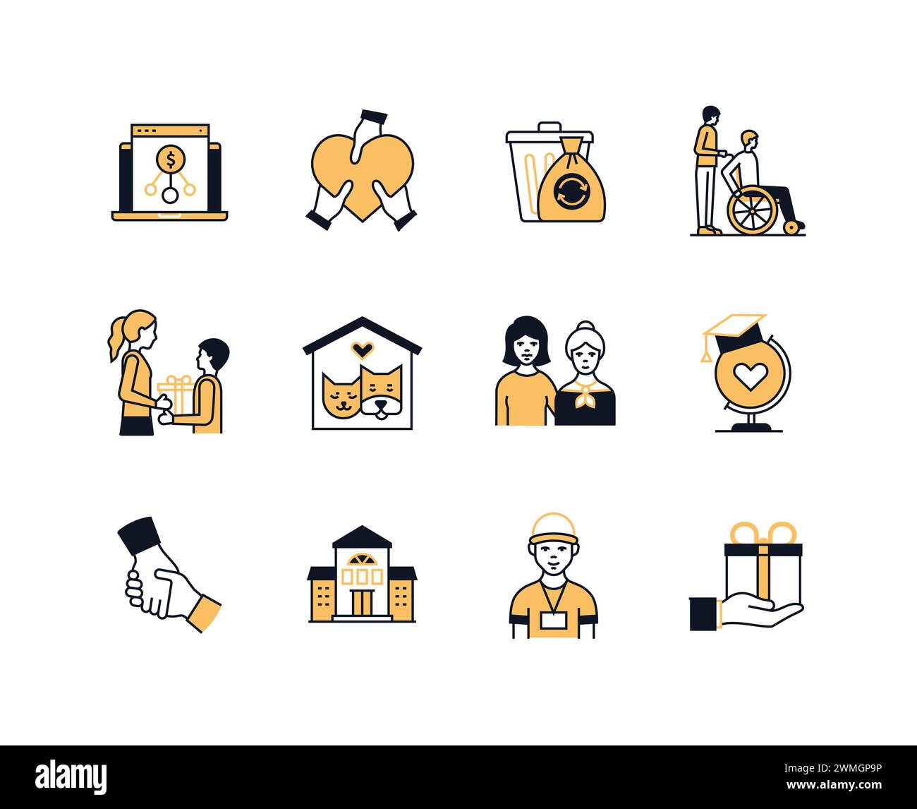Help and care for those in need - line design style icons set Stock ...