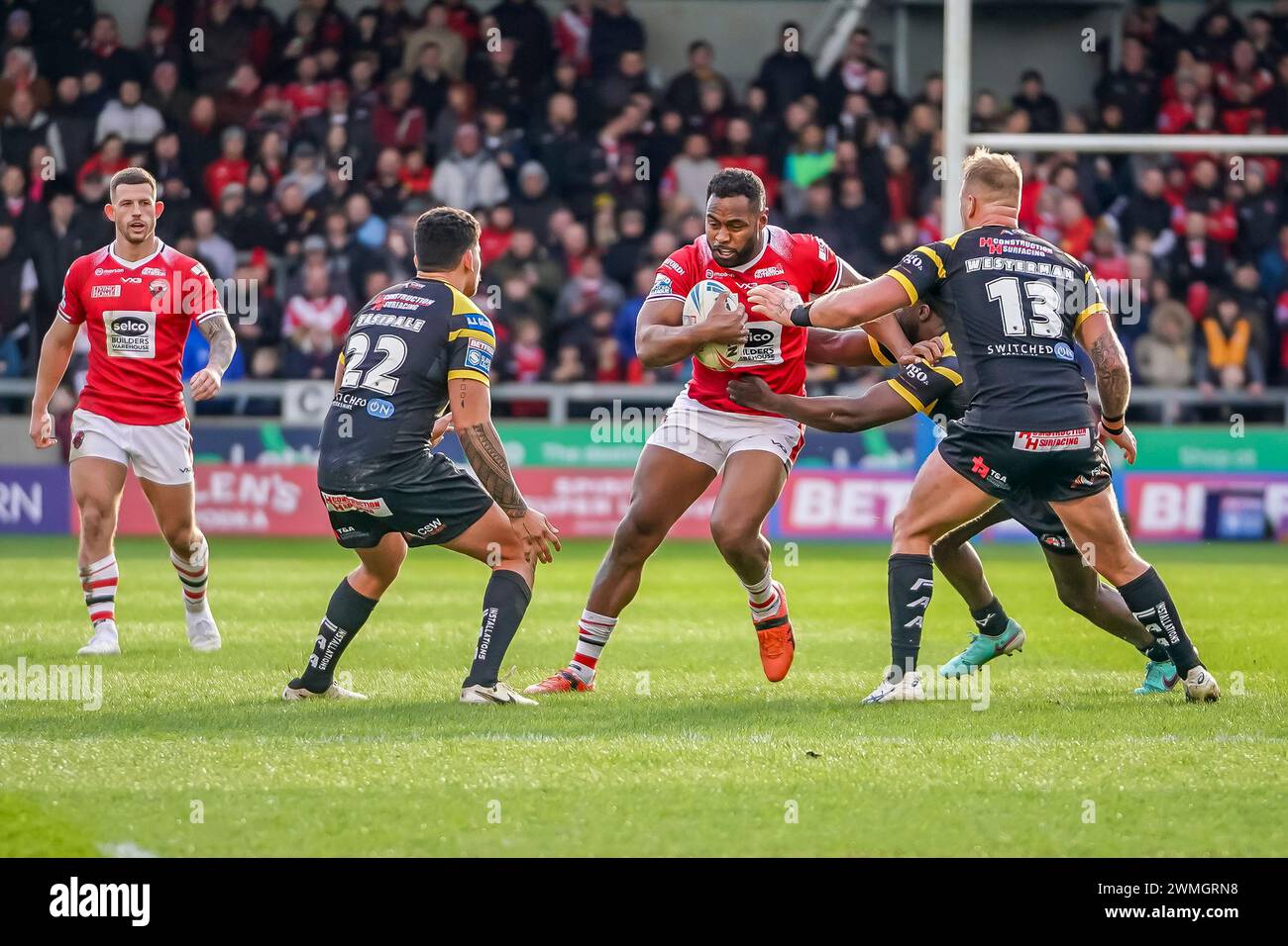 NENE MACDONALD running at the defence. Salford Red Devils Vs Castleford Tigers Betfred Super ...