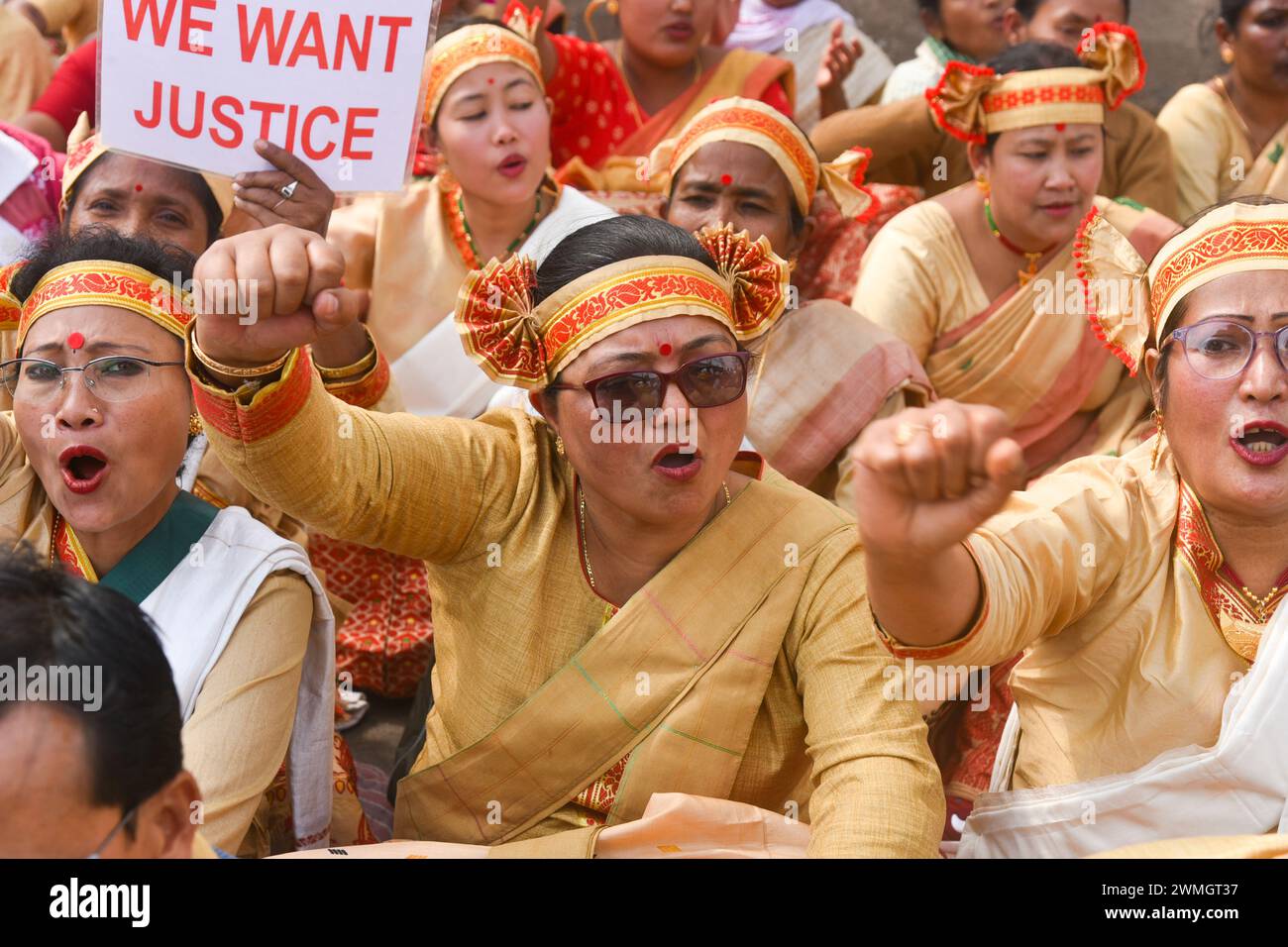GUWAHATI,INDIA-FEBRUARY 26: Members of All Tai Ahom Students Union ...