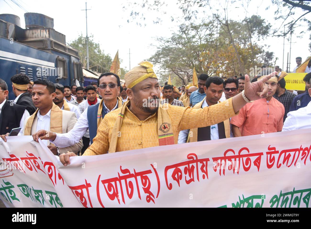 GUWAHATI,INDIA-FEBRUARY 26: Members of All Tai Ahom Students Union ...