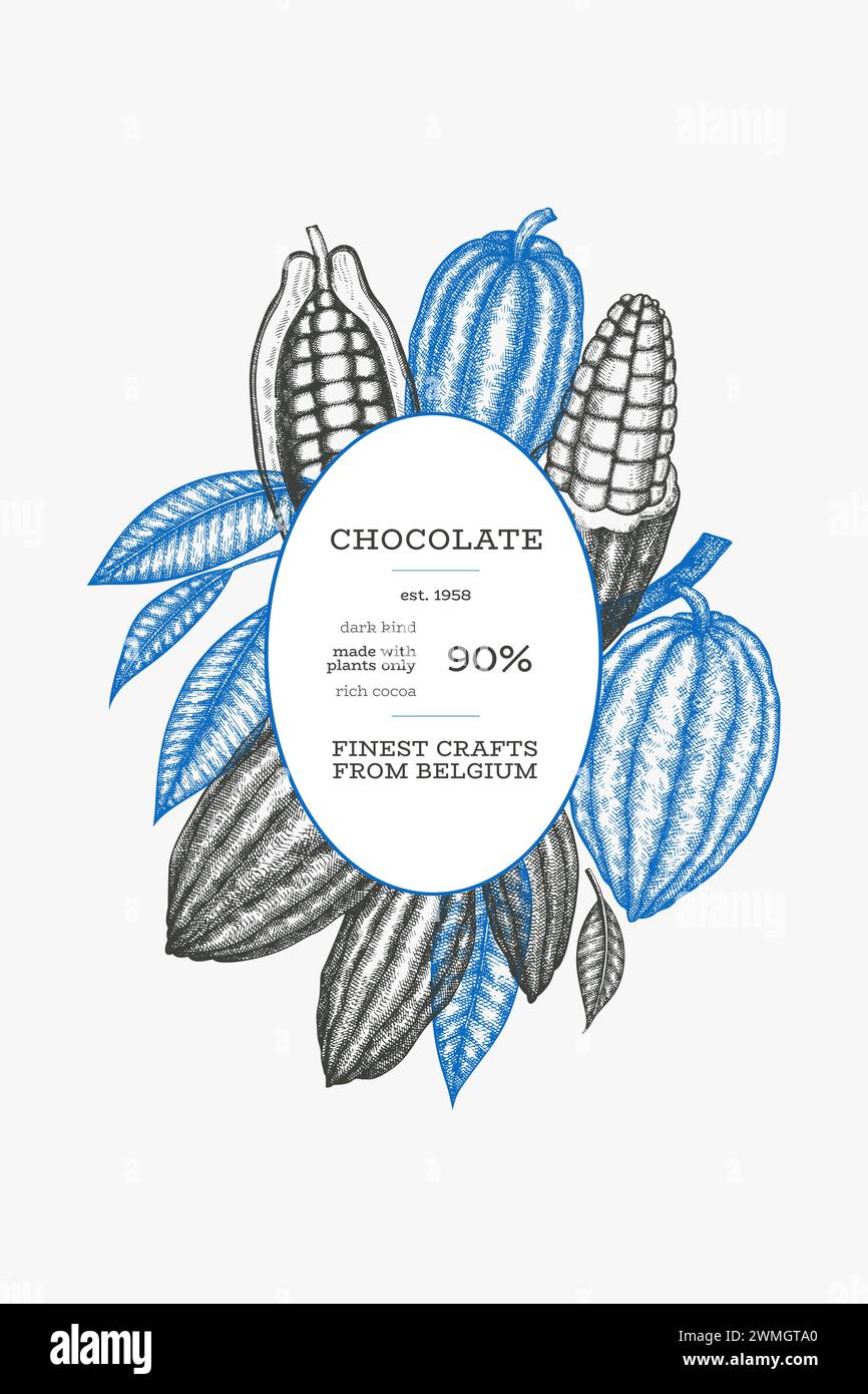 Cocoa design template. Chocolate cocoa beans background. Vector hand ...